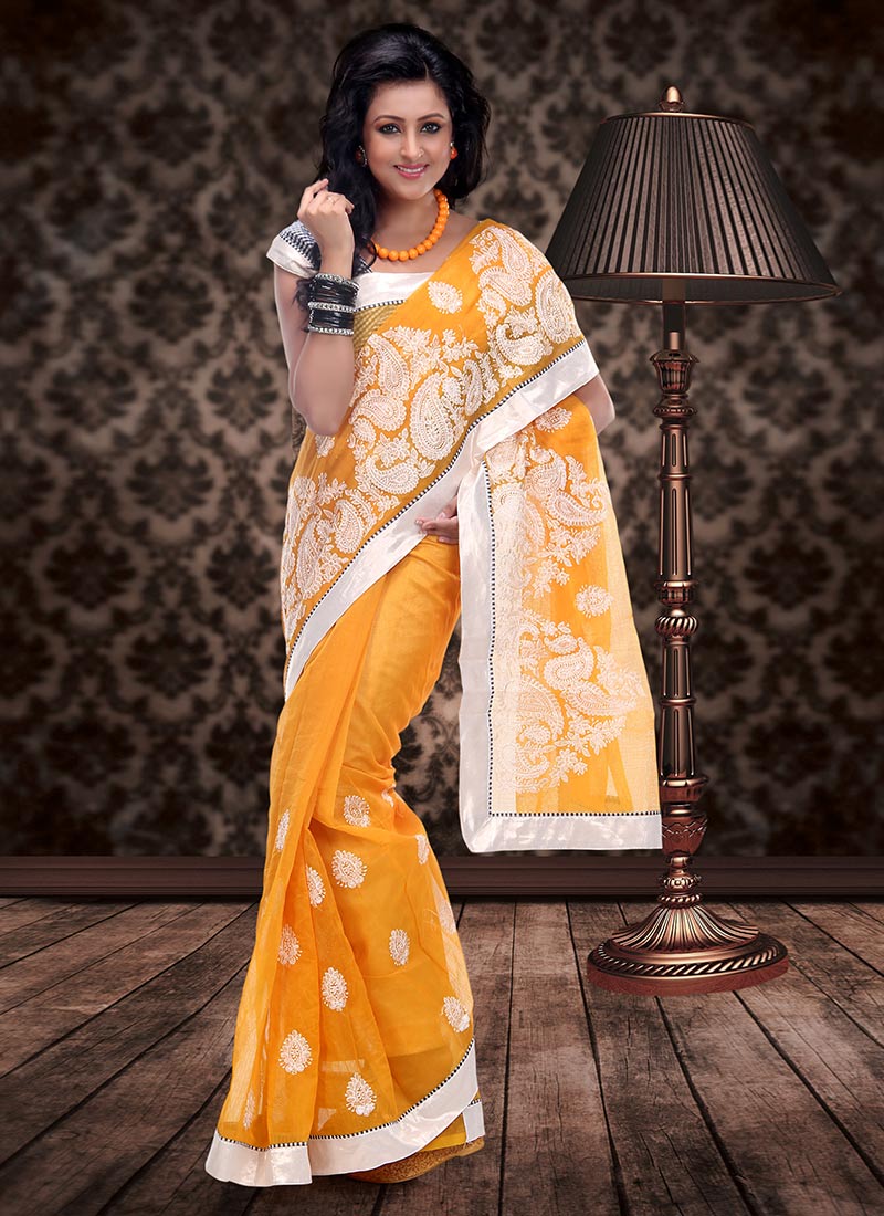 Mustard Supernet Saree