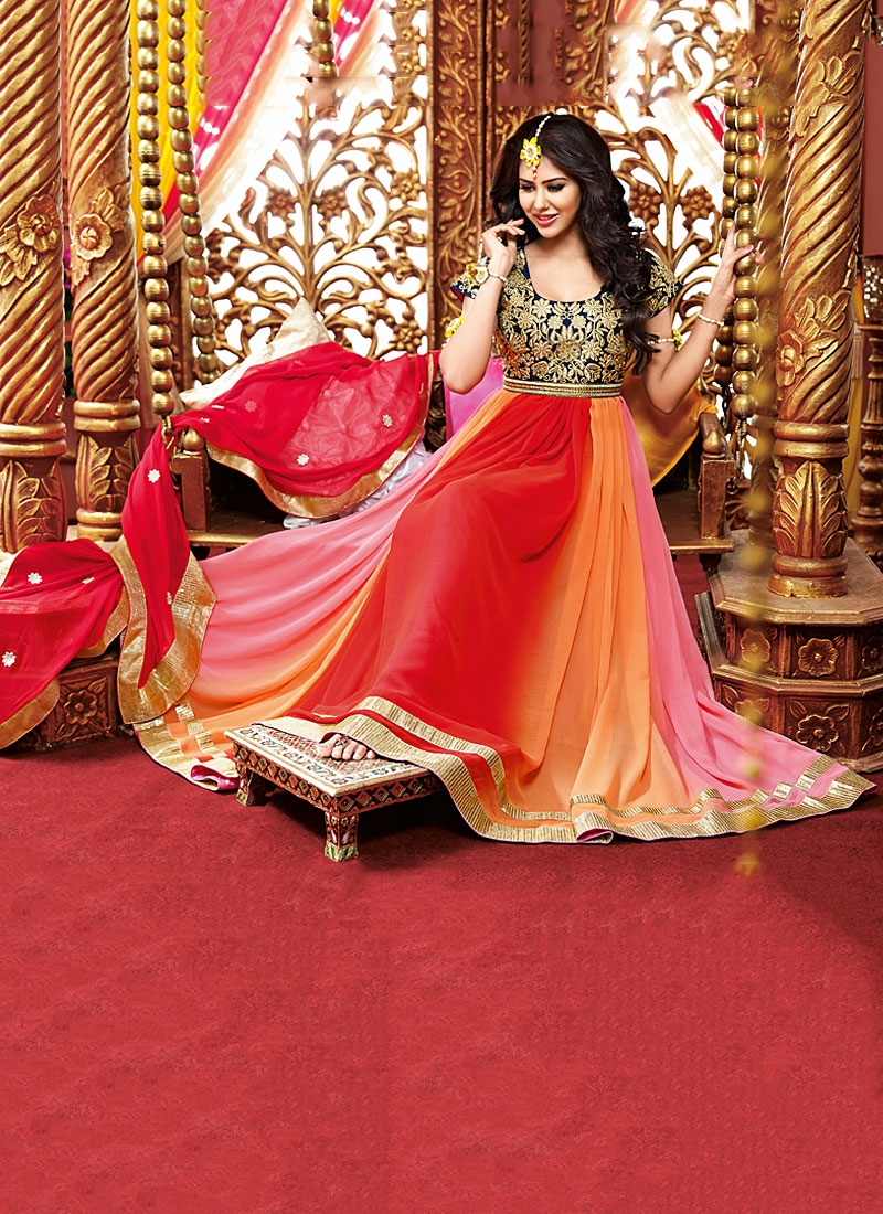 Multi Color Patch Border Work Georgette Anarkali Suit