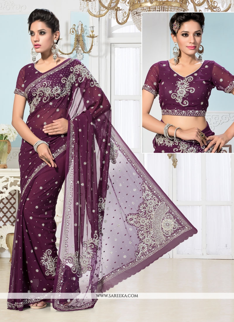 Purple Color Georgette Designer Saree