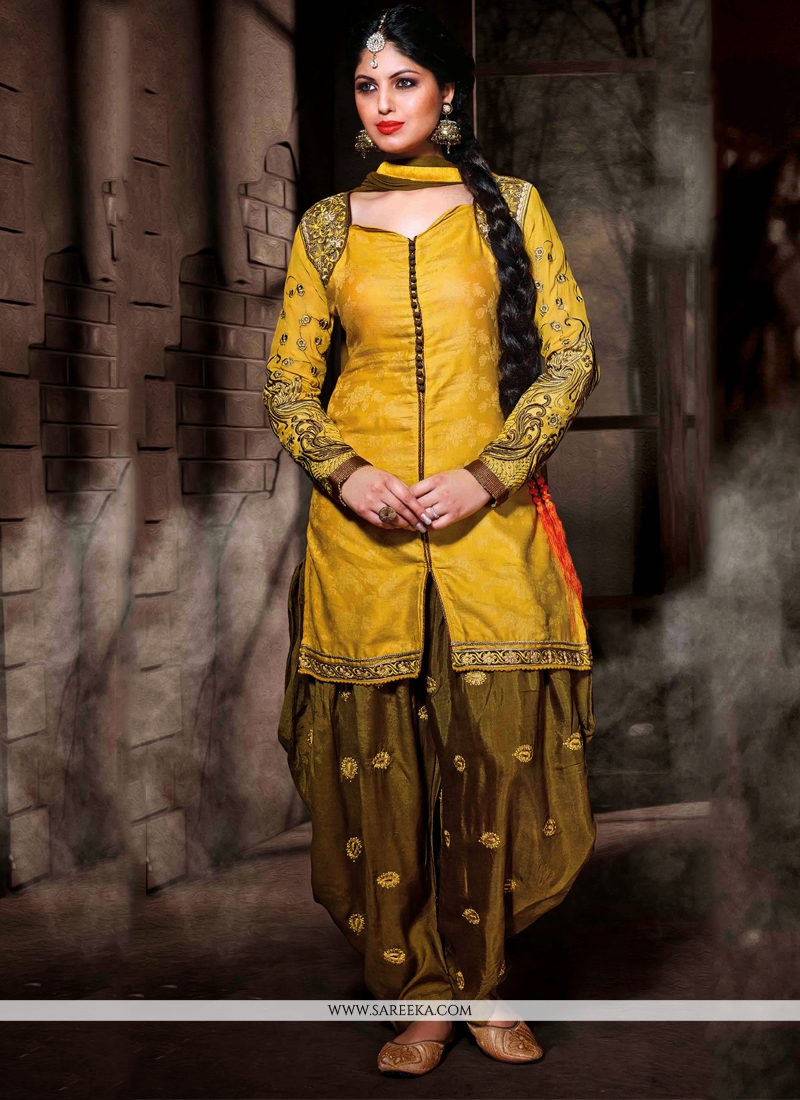 Yellow Cotton Silk Punjabi Suit