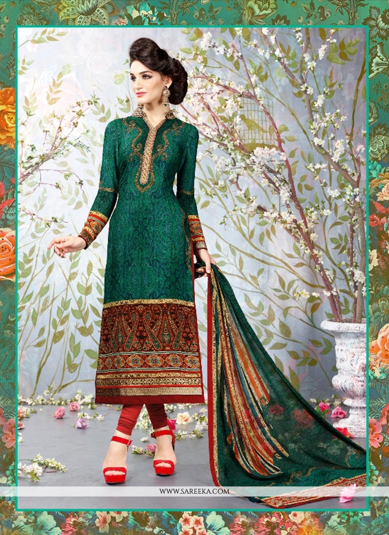 Faux Crepe Multi Colour Churidar Designer Suit