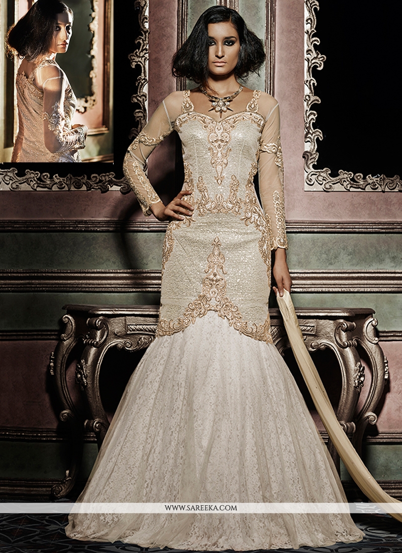 Net Brasso Cream and Off White Designer Lehenga Choli