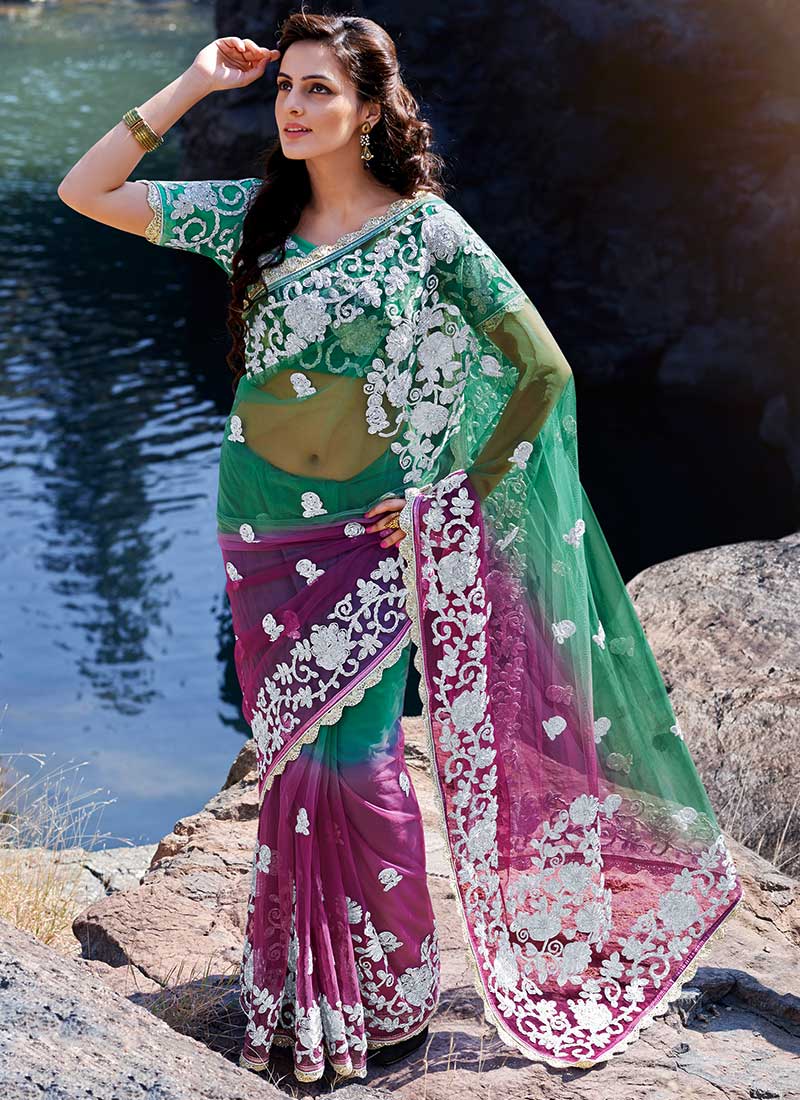 Green Net Saree