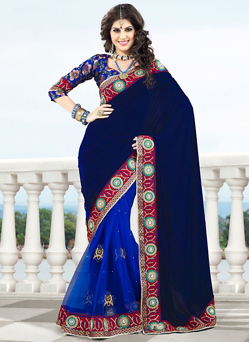 Gorgeous Navy Blue & Royal Blue Embroidered Saree