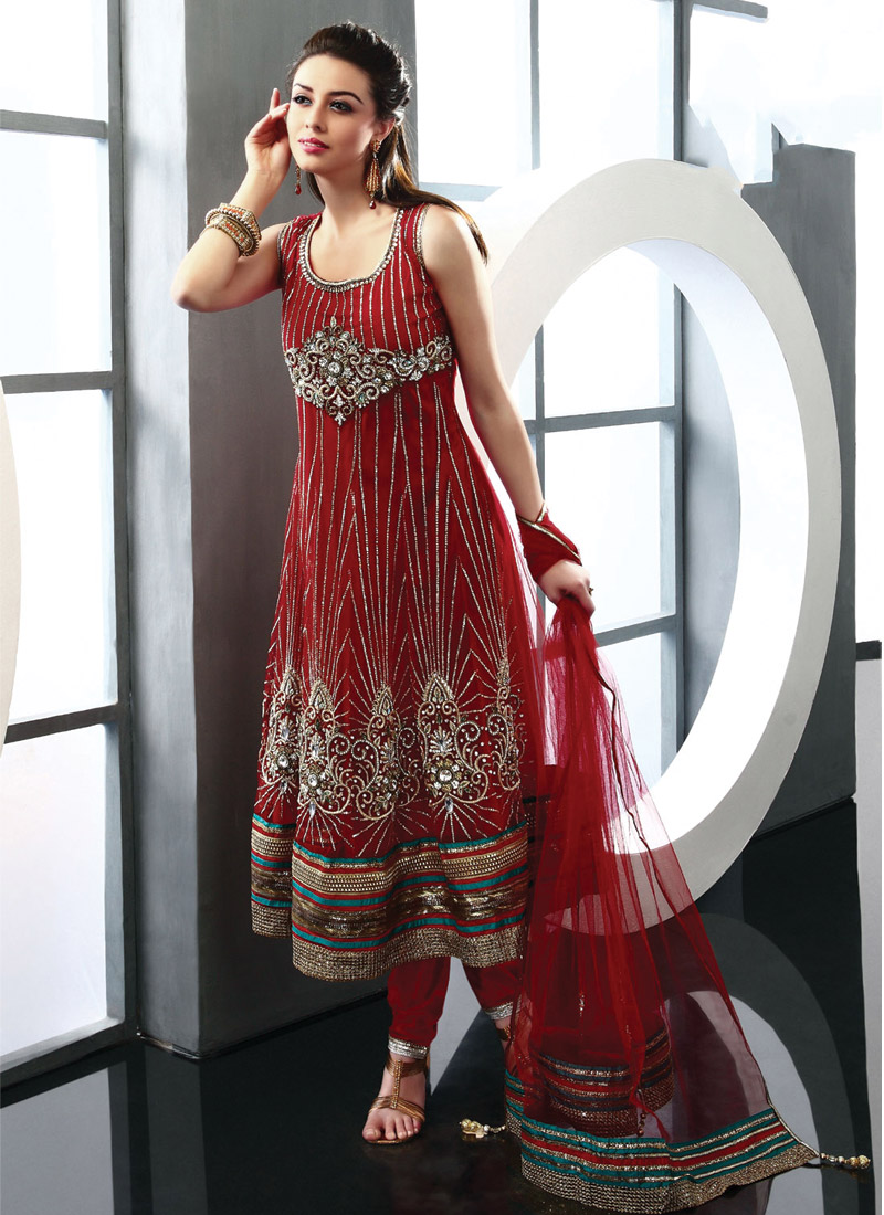 Gorgeous Red Net Churidar Suit