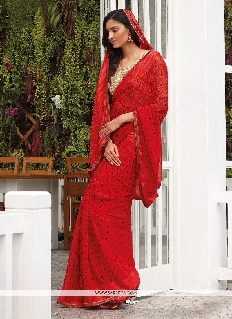 Red Georgette Casual Saree