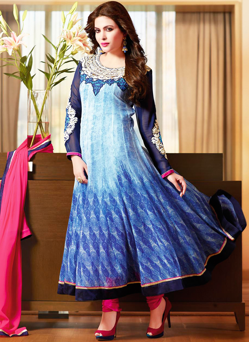 Blue Stone Work Anarkali Salwar Suit