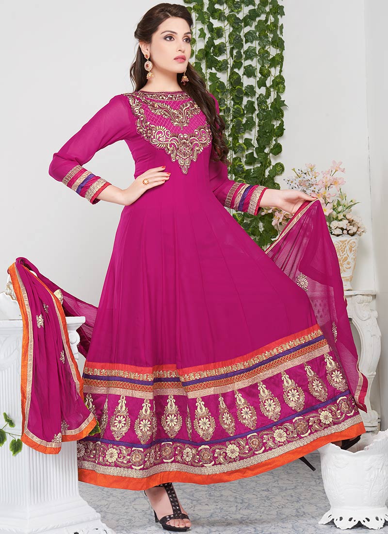 Magenta Embroidery Georgette Anarkali Suit