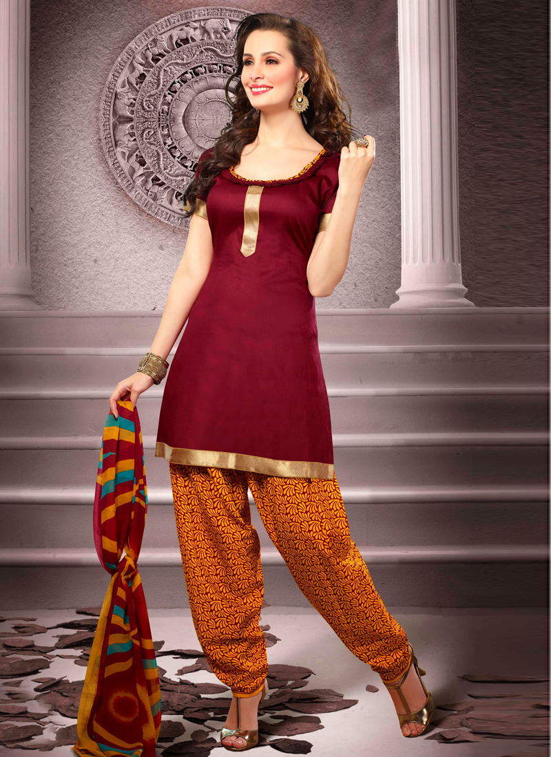 Maroon Printed Punjabi Salwar Suit