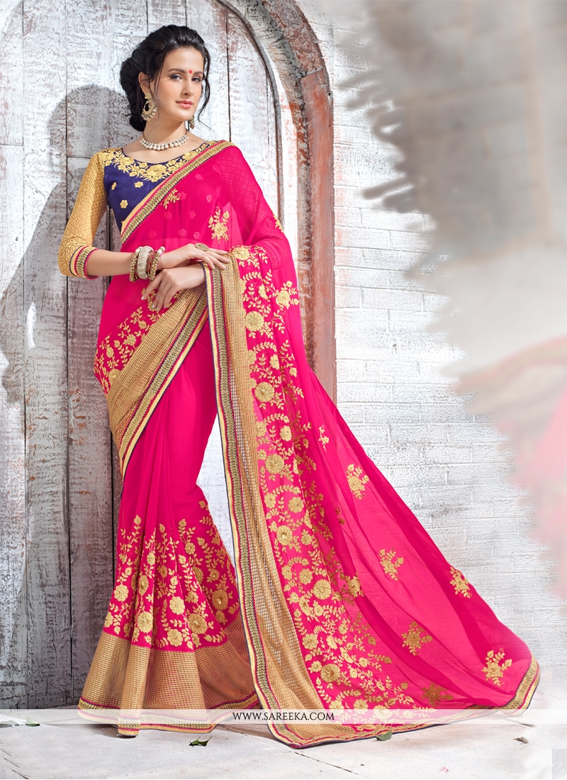 Georgette Patch Border Work Designer Saree