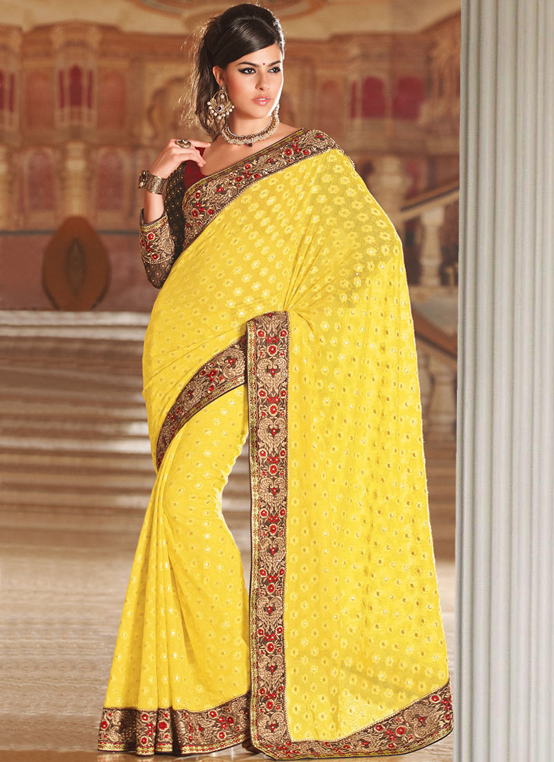 Yellow Net Wedding Saree