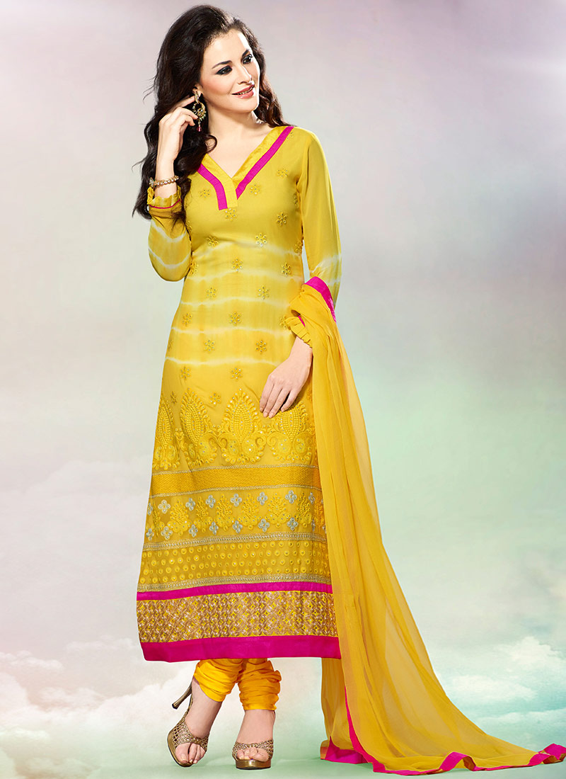 Luscious Yellow Georgette Churidar Suit