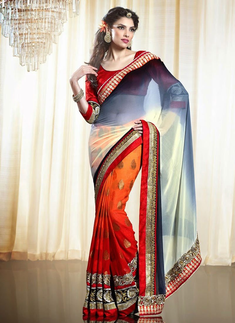Multicolored Applique Work Faux Georgette Saree Multicolored Applique Work Faux Georgette Saree