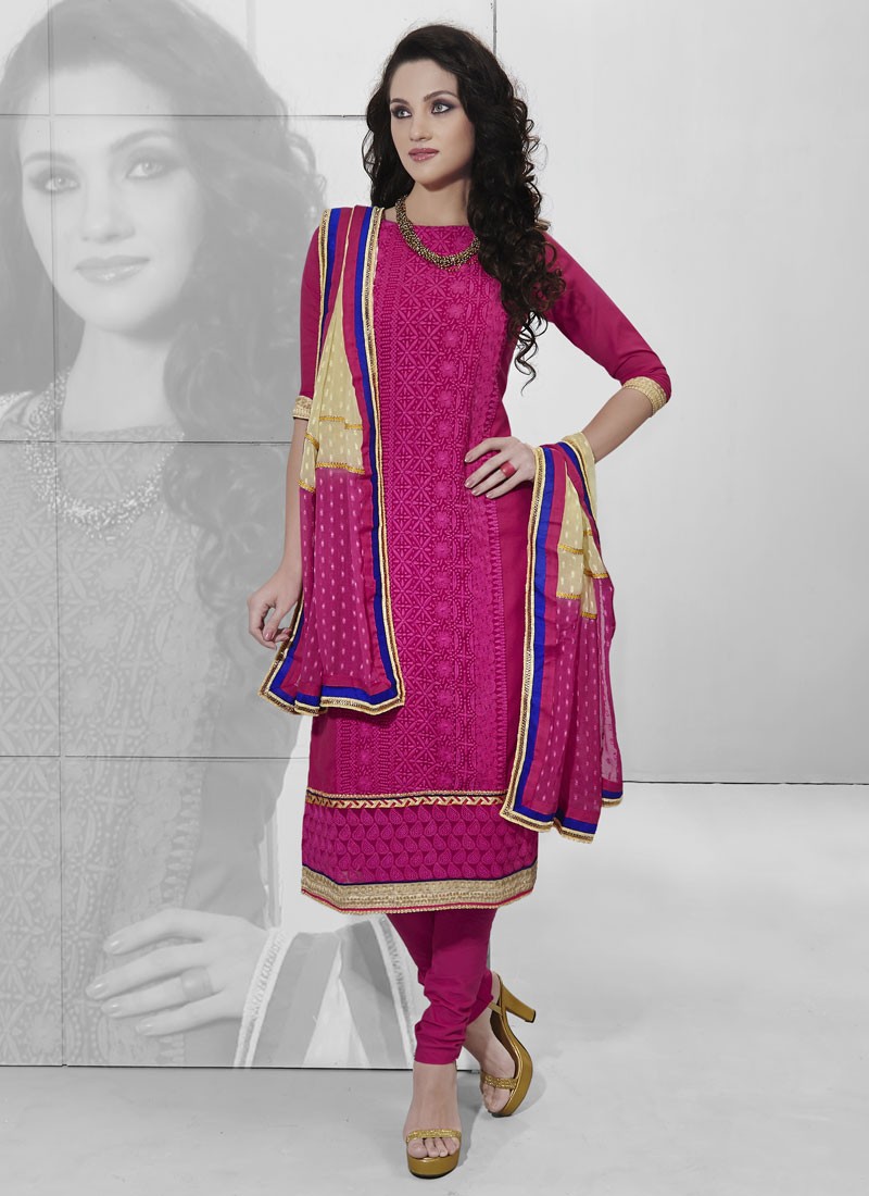 Pink Cotton Churidar Suit