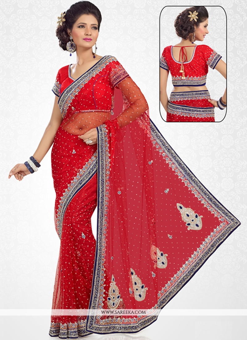 Red Net Wedding Saree