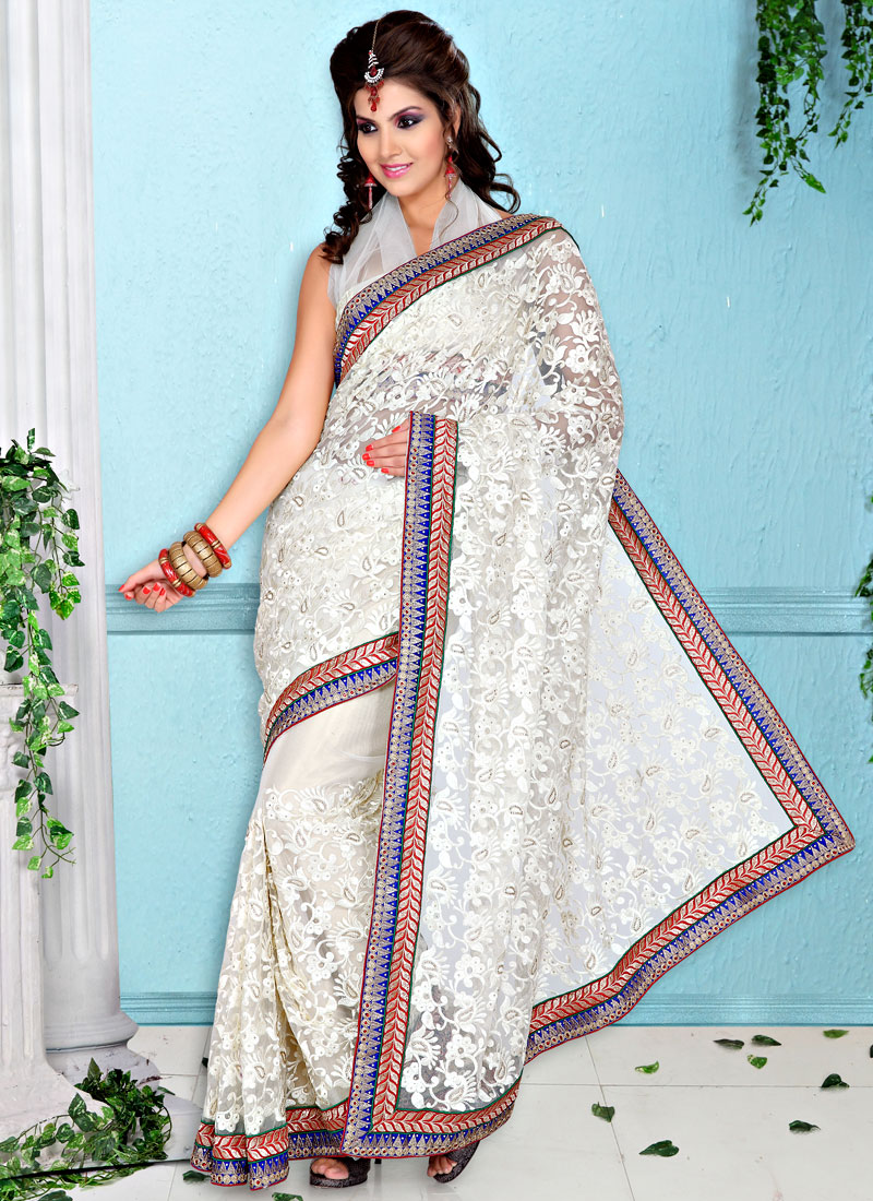 Ornate Off White Net Saree