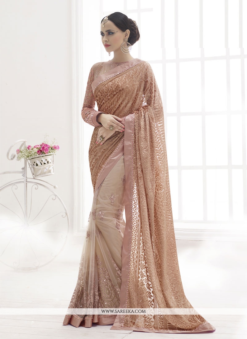 Net Brown Designer Saree