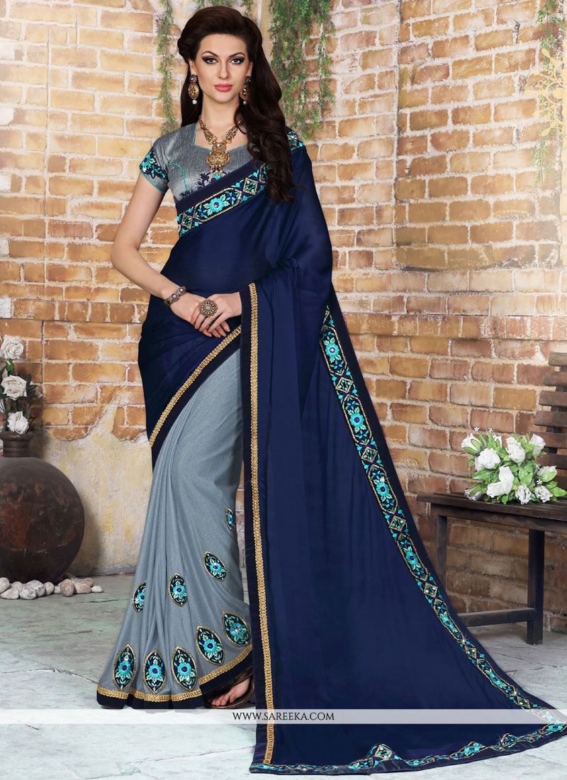 Net Blue Designer Saree