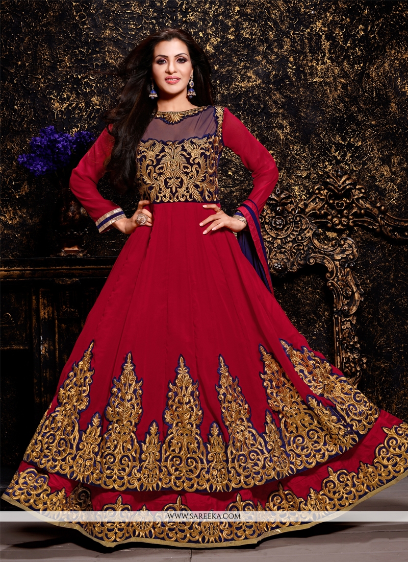 Maroon Anarkali Salwar Kameez - Designer Salwar