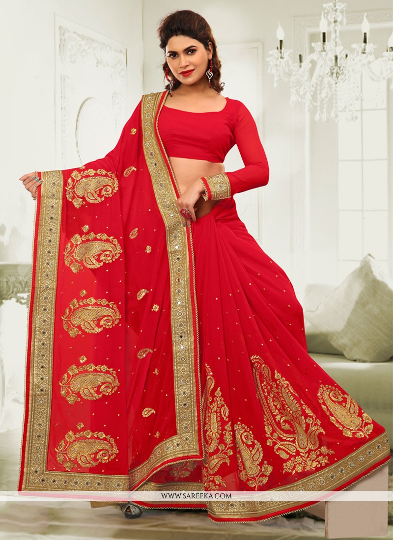 Red Designer Saree