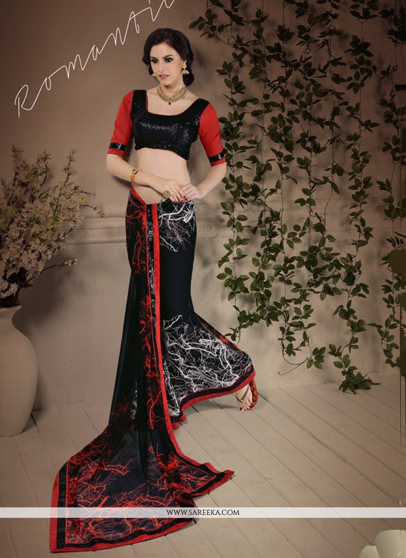 Stellar Black Printed Weight Less Casual Saree