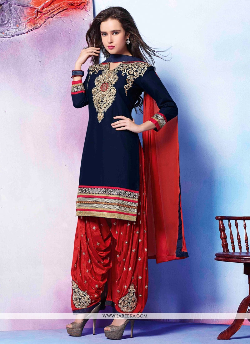 Blue Embroidered Work Designer Patiala Suit