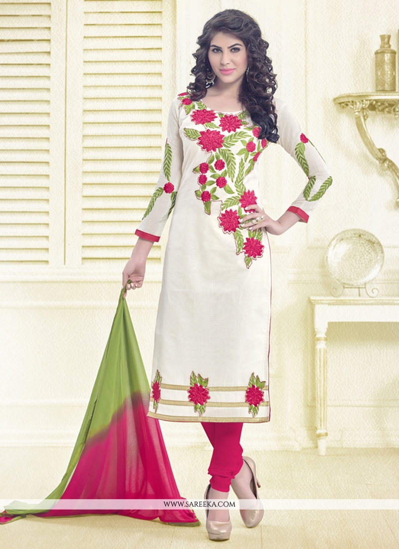 Chanderi Cotton Patch Border Work Churidar Designer Suit
