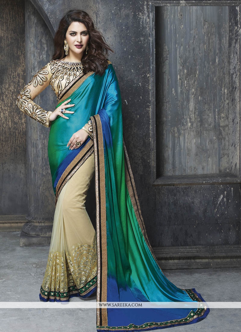 Multi Colour Embroidered Work Satin Classic Designer Saree