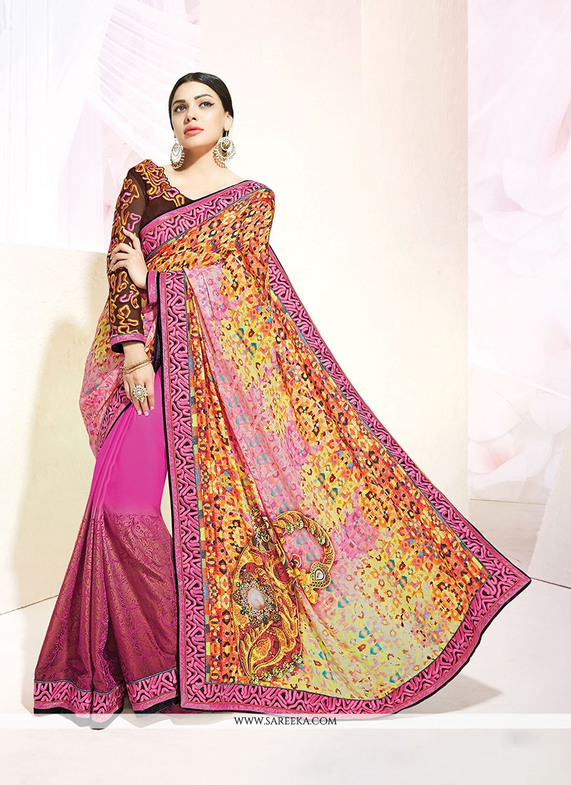 Multi Colour Print Work Georgette Designer Saree