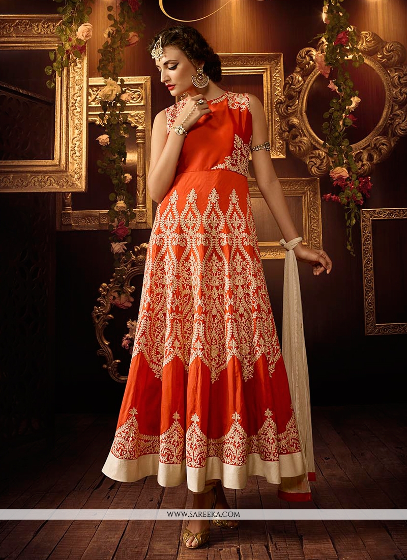 Bewitching Silk Orange Anarkali Salwar Kameez