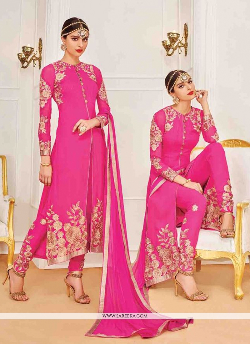 Hot Pink Embroidered Work Designer Suit