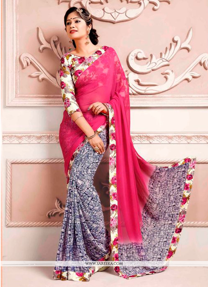 Buy Pink Weight Less Printed Saree Online at lowest price