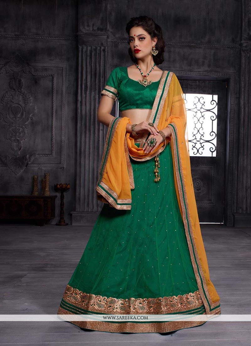 Net Patch Border Work A Line Lehenga Choli