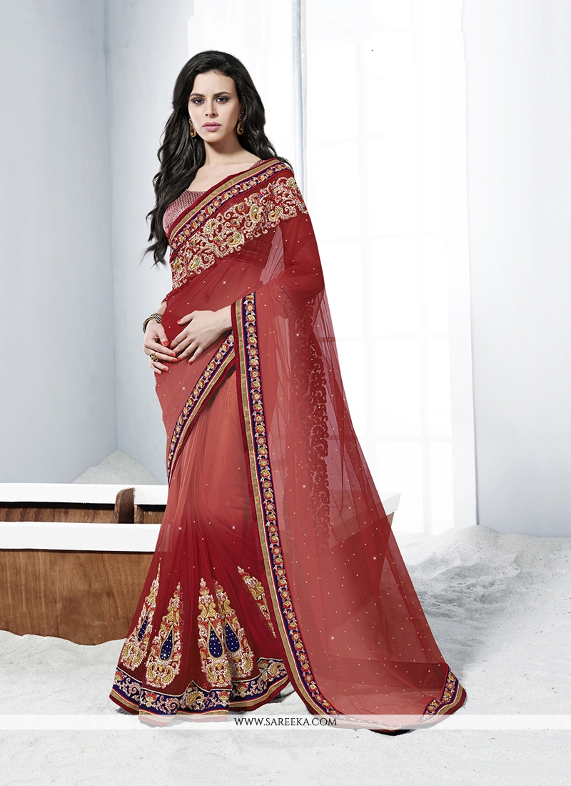 Net Red Classic Designer Saree