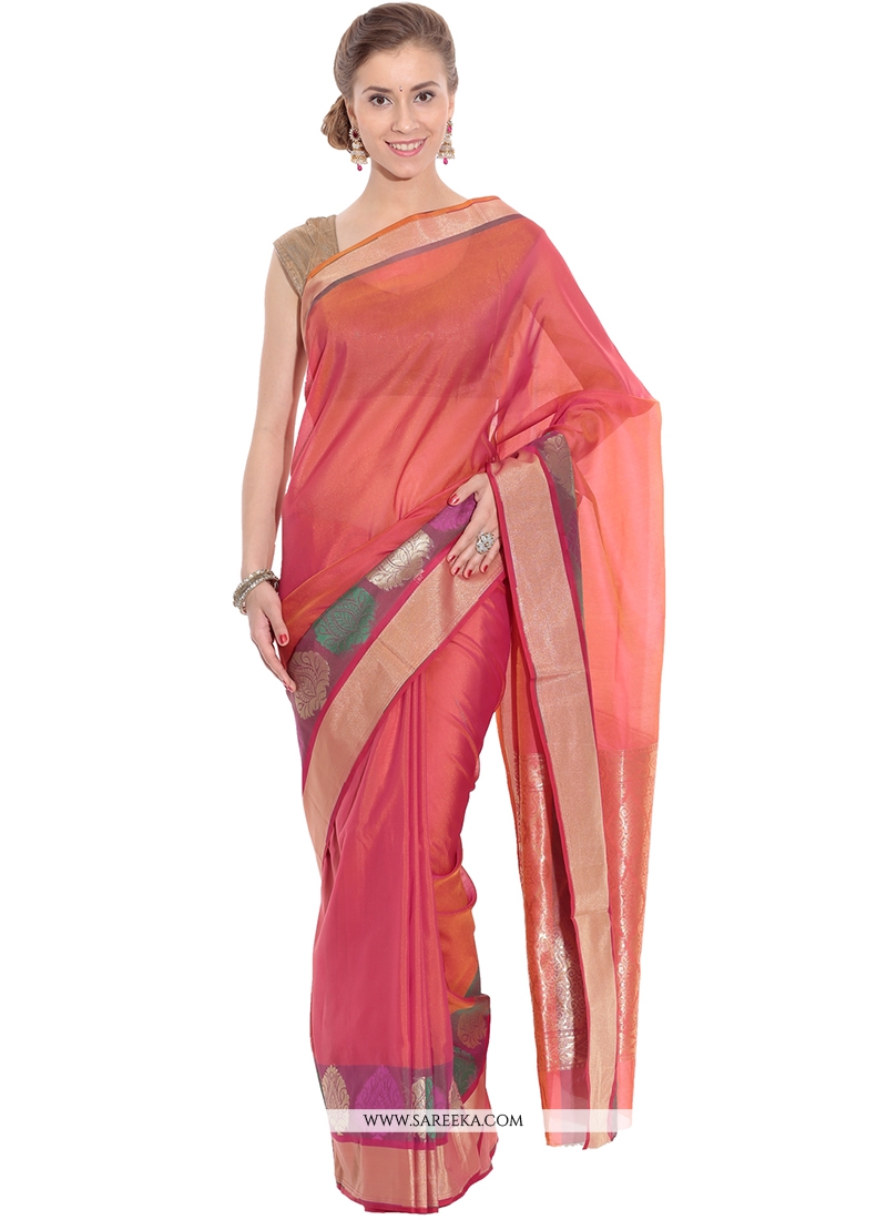 Buy Art Silk Orange Weaving Work Traditional Saree Online : 48052