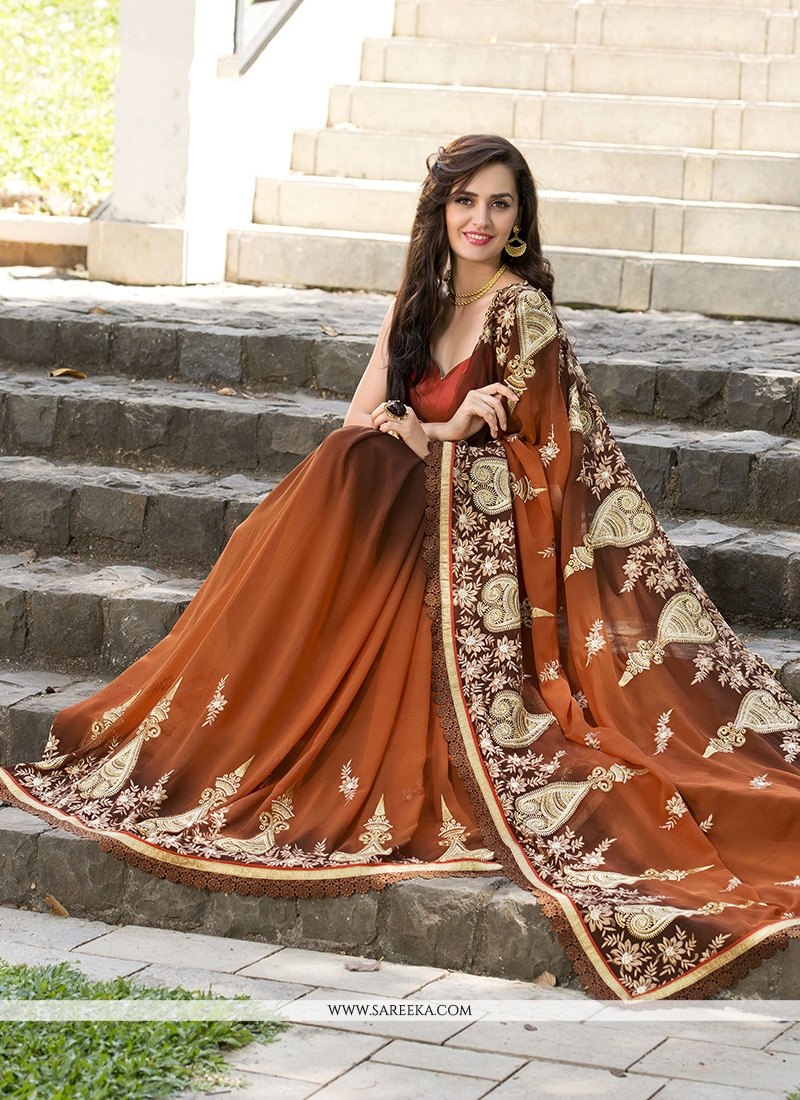 Georgette Brown Designer Saree