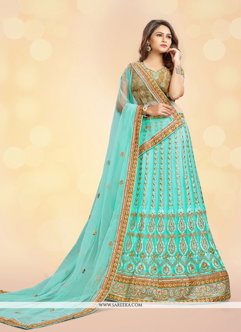 Buy Turquoise A Line Lehenga Choli Online at lowest price