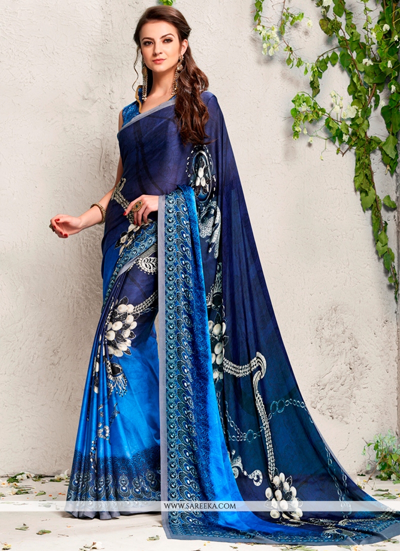 Satin Print Work Designer Saree
