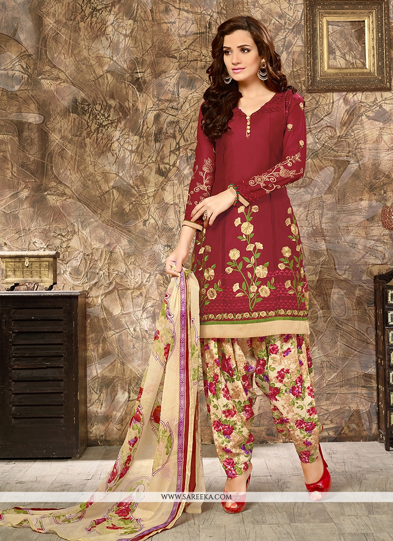 Buy Maroon Embroidered Work Punjabi Suit Online : Canada