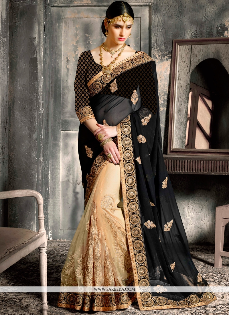 Black Embroidered Work Designer Saree