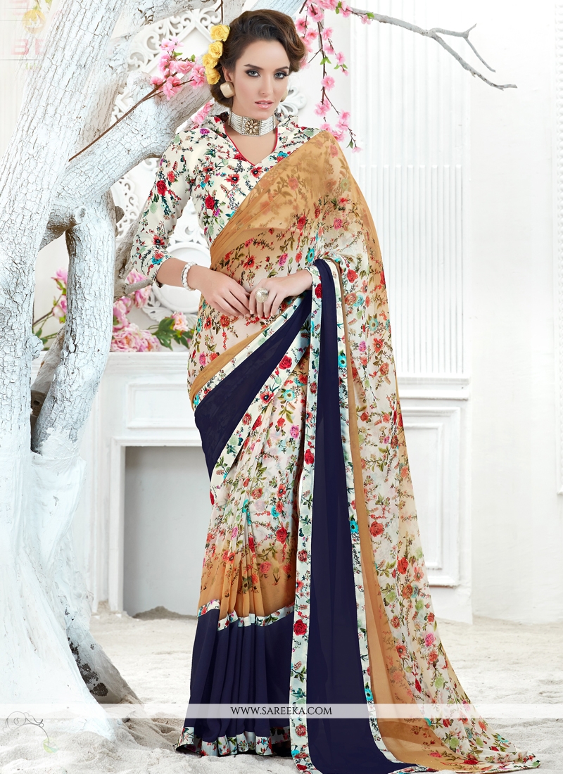 Buy Georgette Multi Colour Printed Saree Online at lowest price