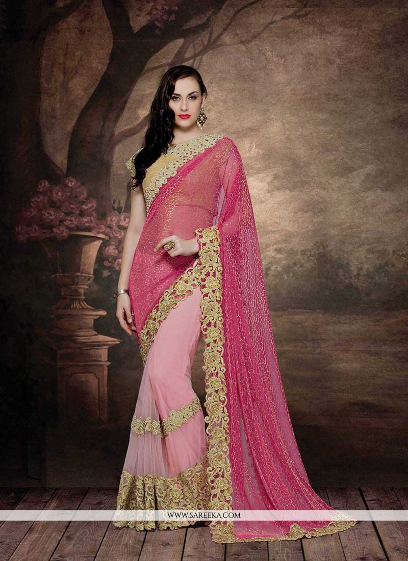 Net Hot Pink Designer Bridal Sarees