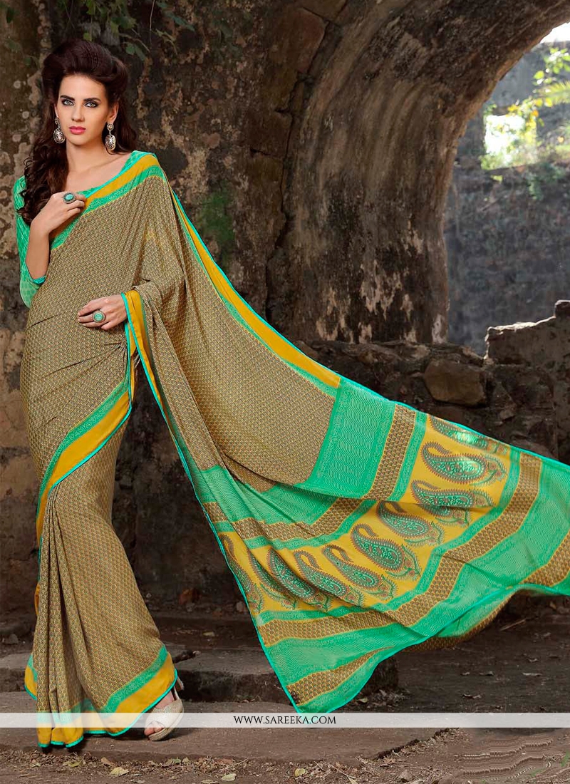 Print Work Faux Crepe Designer Saree