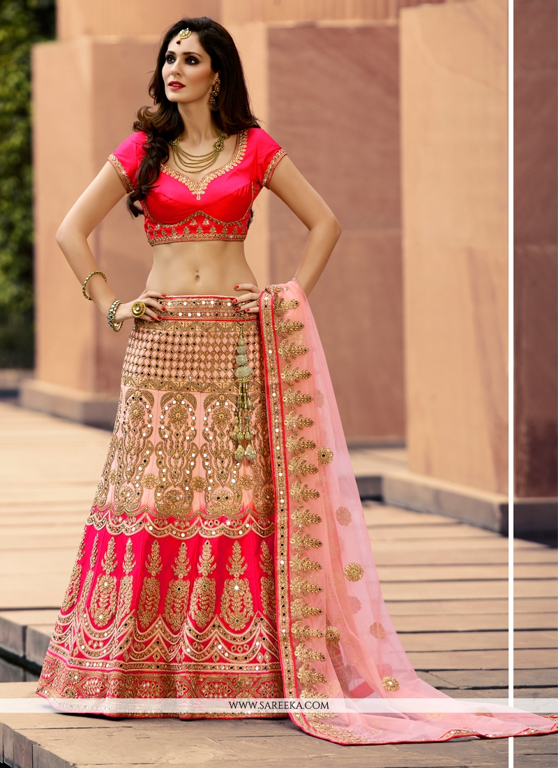 Buy Satin Patch Border Work Designer A Line Lehenga Choli Online : 43475