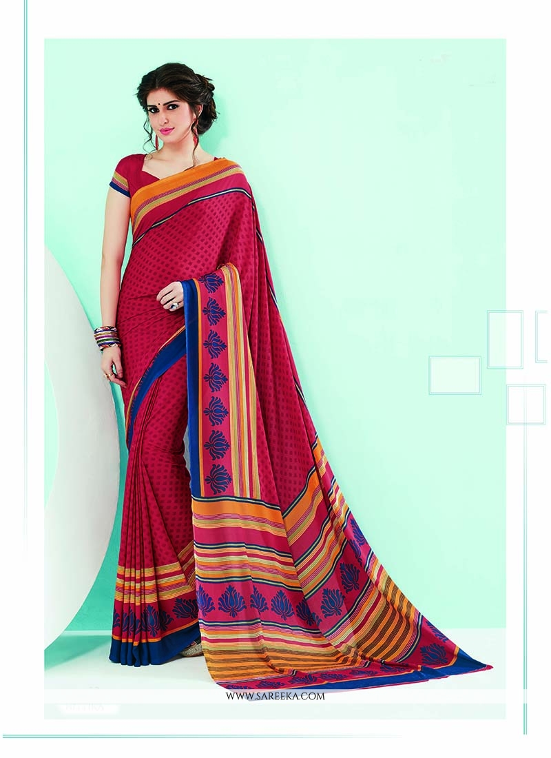 Faux Crepe Multi Colour Casual Saree