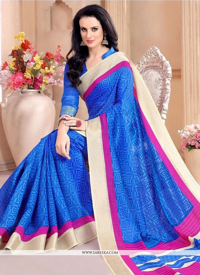 Buy Silk Blue Casual Saree Online : India