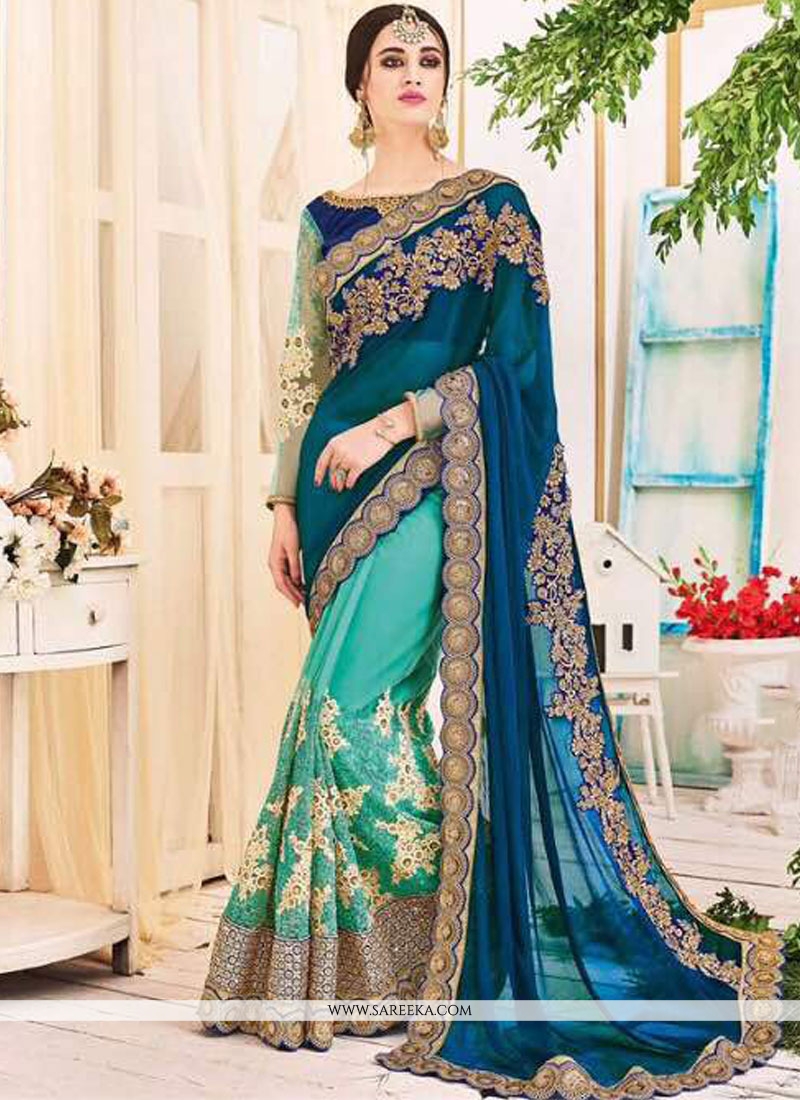 Buy Faux Chiffon Designer Half N Half Saree Online : USA