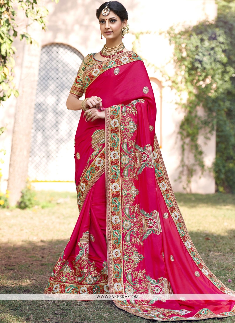 Shop Hot Pink Fancy Fabric Designer Bridal Sarees Online : 56155