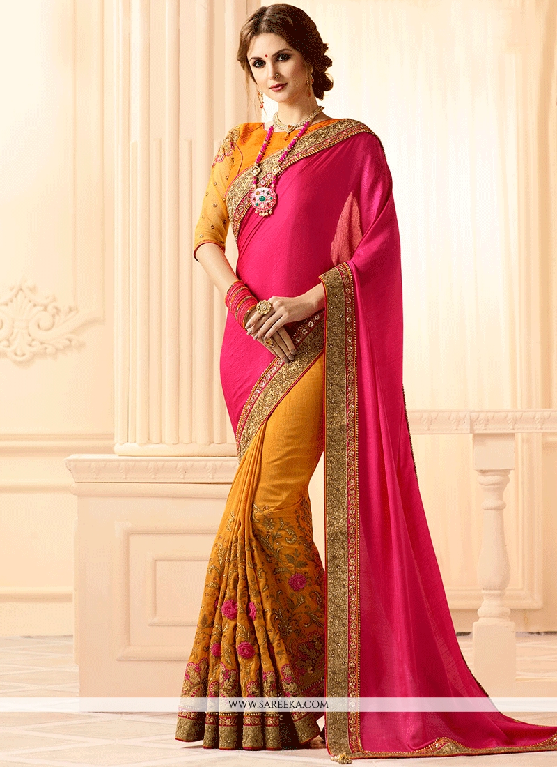 Chiffon Satin Patch Border Work Half N Half Saree buy online