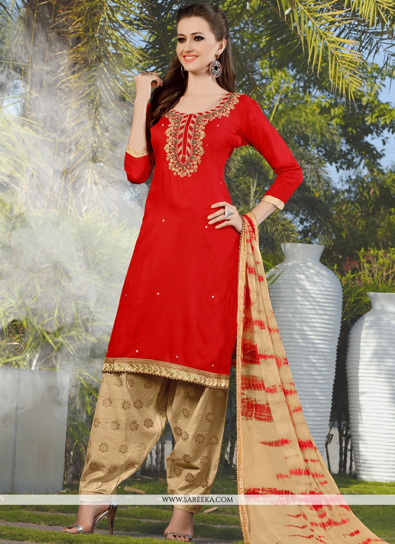 Buy Cotton Red Punjabi Suit Online : 63823